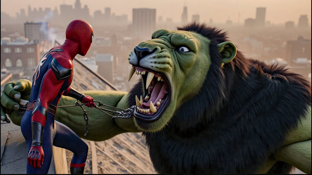 🕷️ Spider-Man vs Lion Hulk 🦁💥 An Epic Rooftop Battle at Dawn Between ...