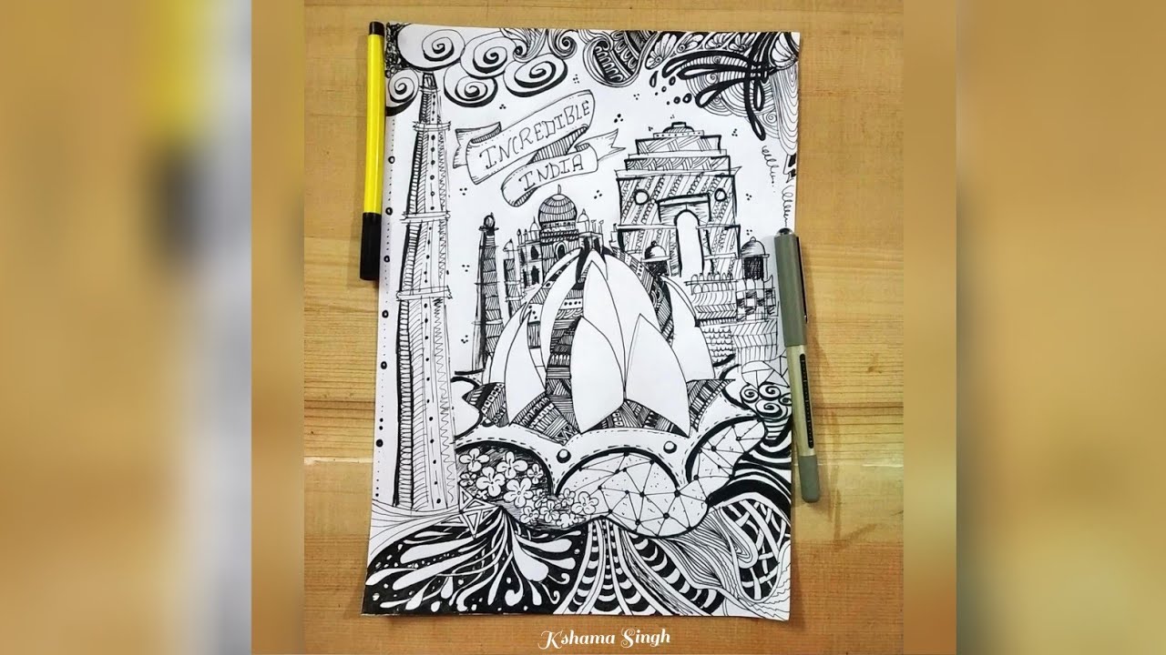 Indian monuments doodle | Speed drawing | zentangle art | #25 - YouTube