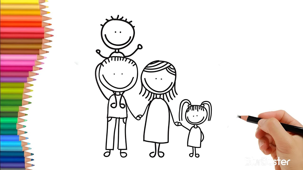 Family drawing easy || Family drawing with 4 members - YouTube