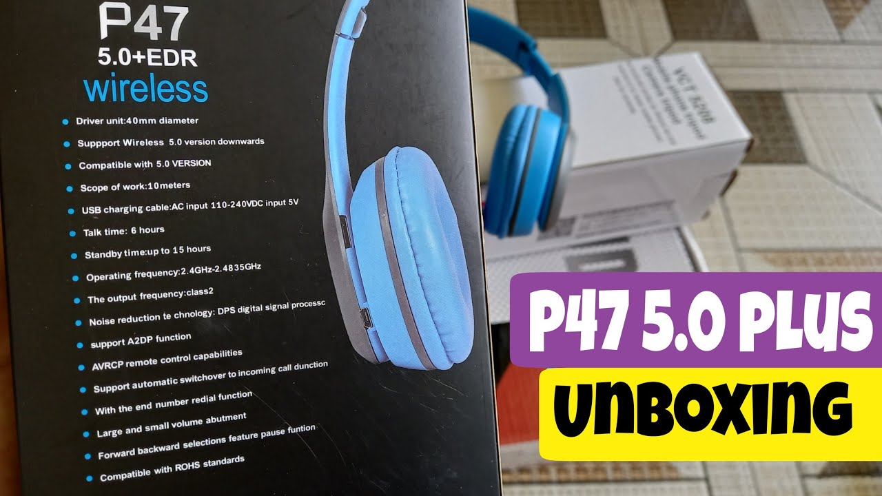 P47 5.0+EDR Bluetooth Wireless Headphones Unboxing - YouTube