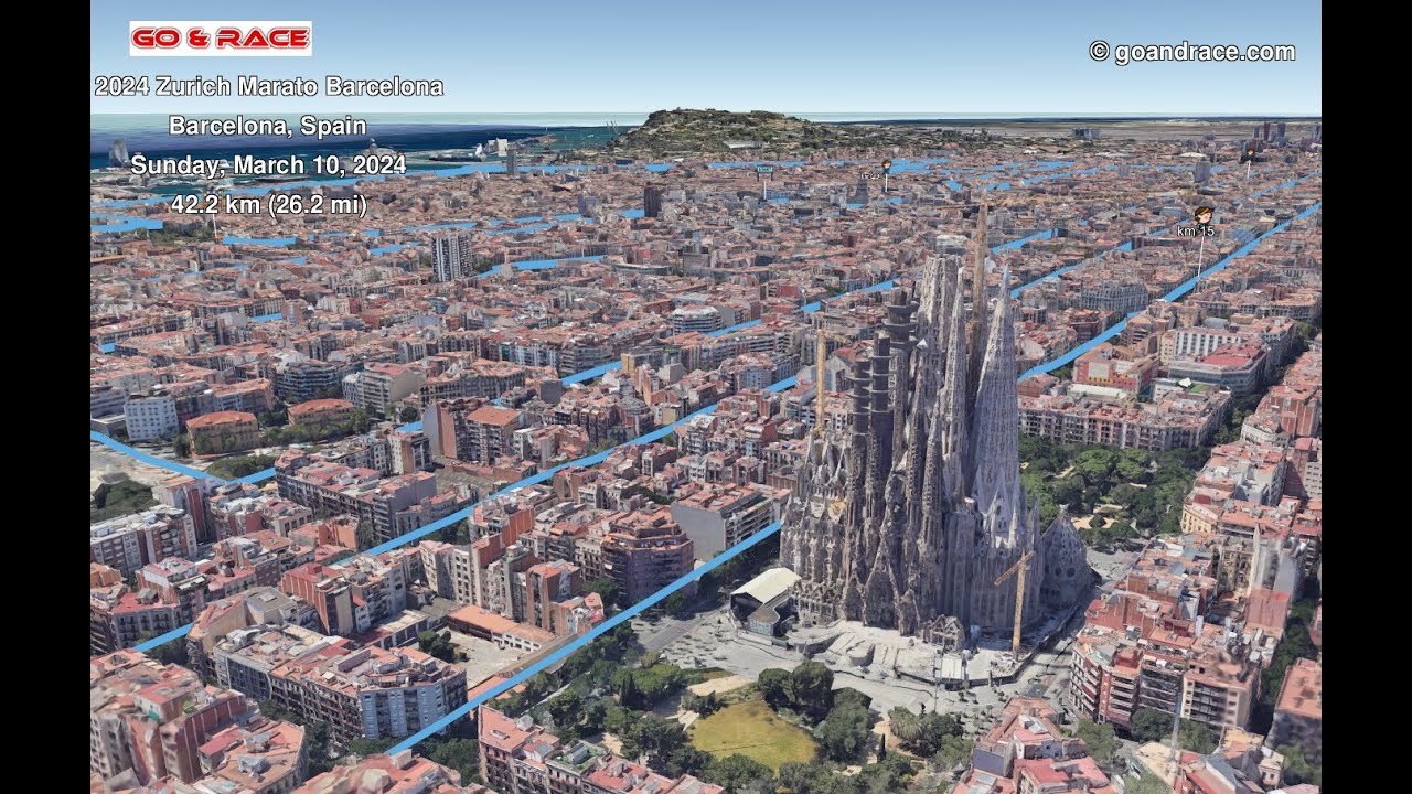 2024 Zurich Marato Barcelona: fly over the marathon 3D course map ...
