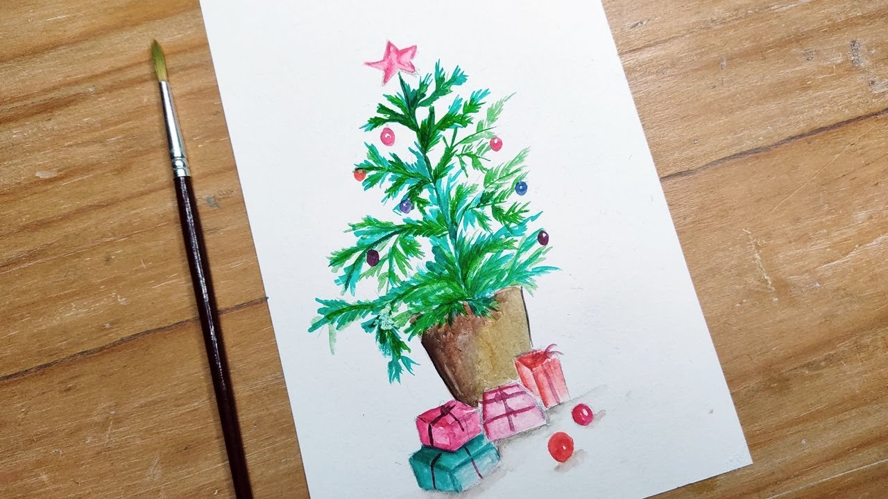 How to Draw A Christmas Tree with Watercolor Step by Step for Beginners ...