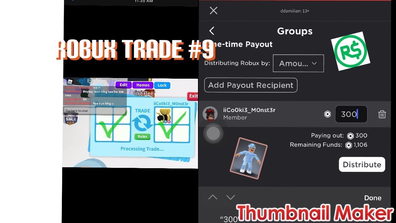 Robux trade #9 buying neon king bee for 300 - YouTube