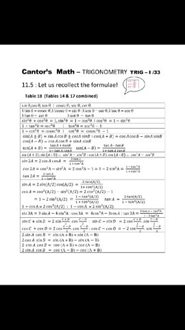 TRIG - I /33 Trigonometry Formulae Part I - Table 18 (Tables 14 & 17 ...
