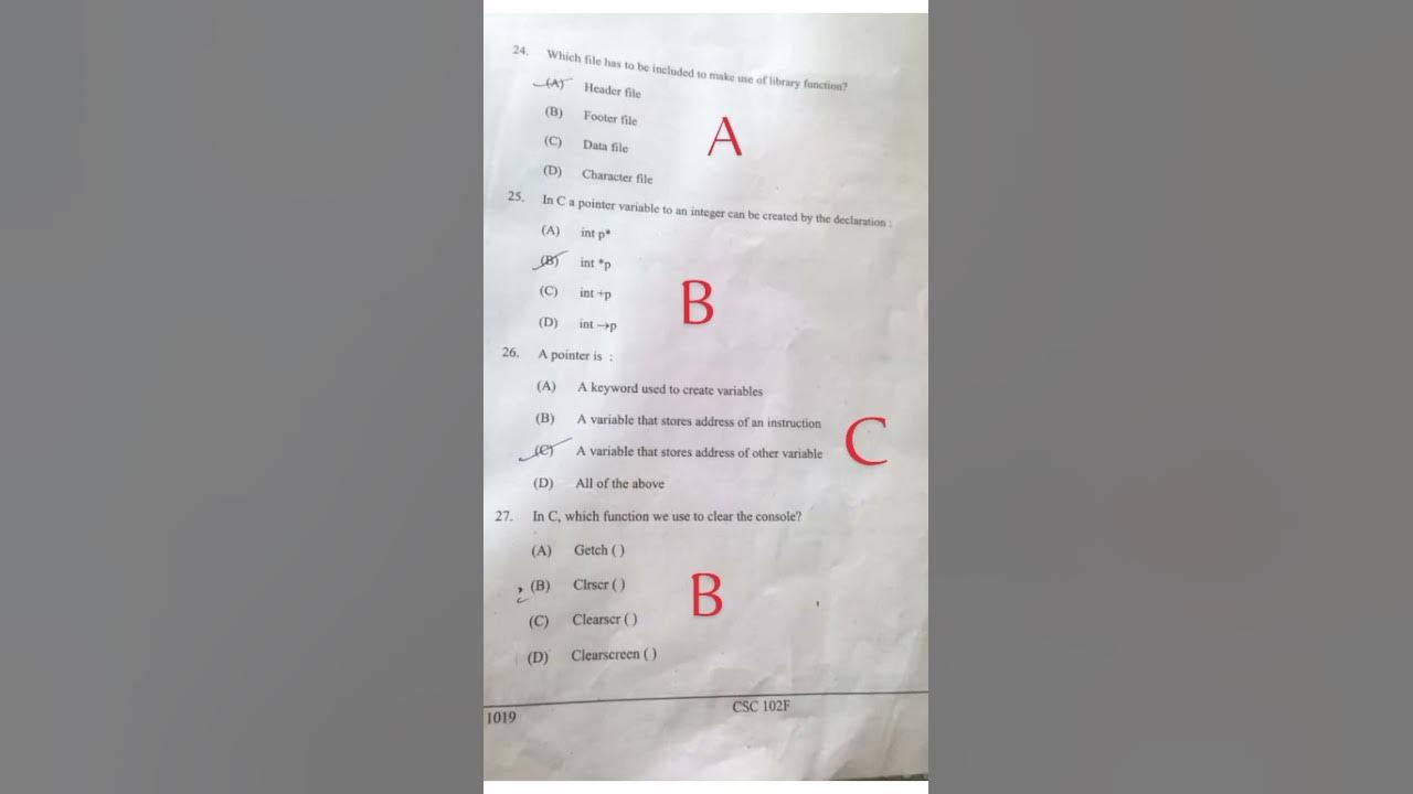 Answer key| 2024| CSC102F| Problem Solving using Computer| BSc 1st sem| Computer Science| # ...