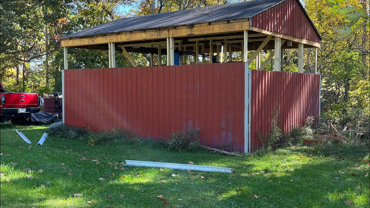 Pole building roof lift from 8ft to 12ft ceilings using 2 post 10,000lb ...