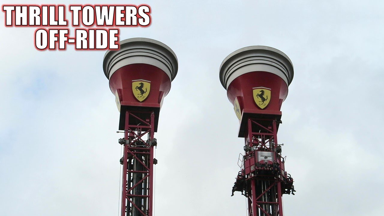 Thrill Towers Off-Ride Footage, Ferrari Land S&S Drop Towers | Non ...