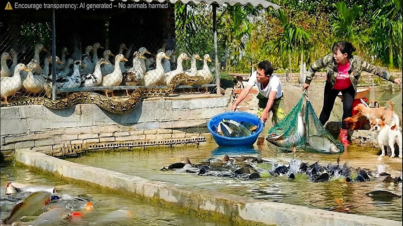 Terrifying Moment! Harvesting 1000+ Fish – Giant Albino Python Invades ...