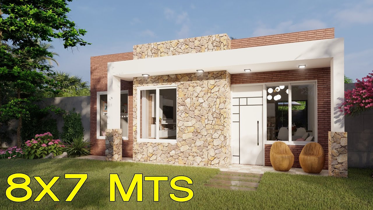 Plano de casa pequeña de 8x7 metros con 2 dormitorios - YouTube
