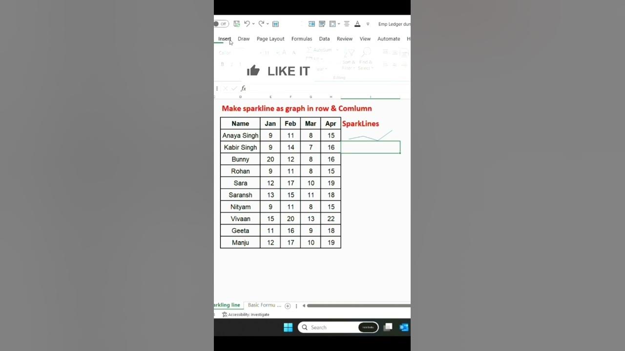 Sparkline Graph In Excel Excel Tutoring Shortcut Tutorial Exceltips