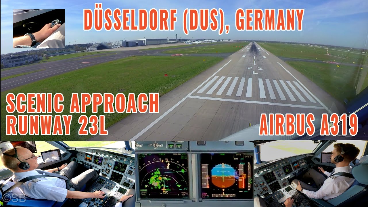Dusseldorf (DUS) Airbus cockpit scenic approach from the Netherlands ...