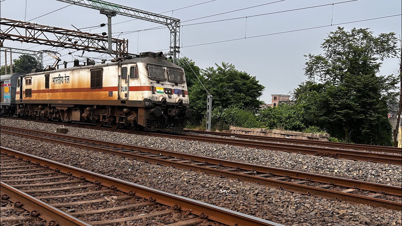 Indian express train high speed passing by with horns and whistle # ...