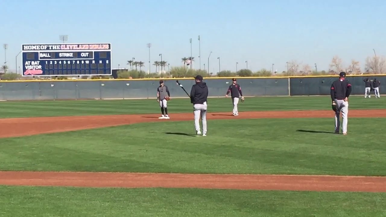 Indians outfielders go through throwing drills - YouTube
