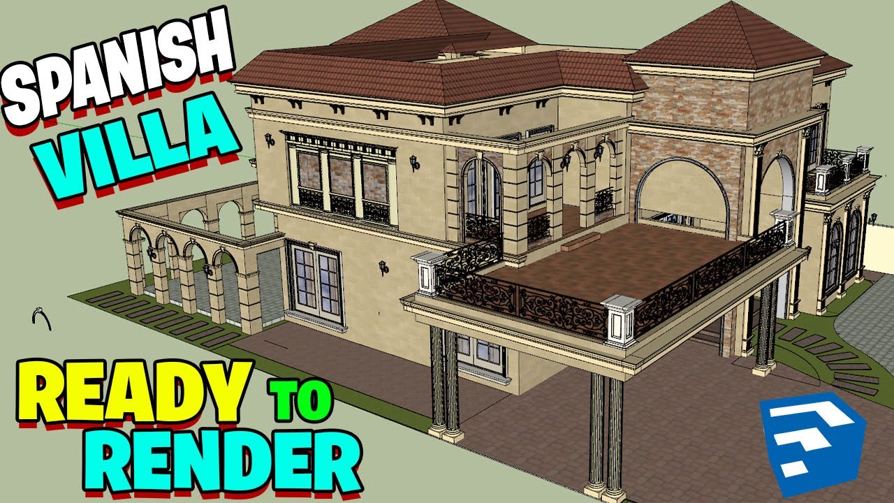 Modern Spanish Villa Design | Easy to Draw | Sketchup Tutorials Hub ...