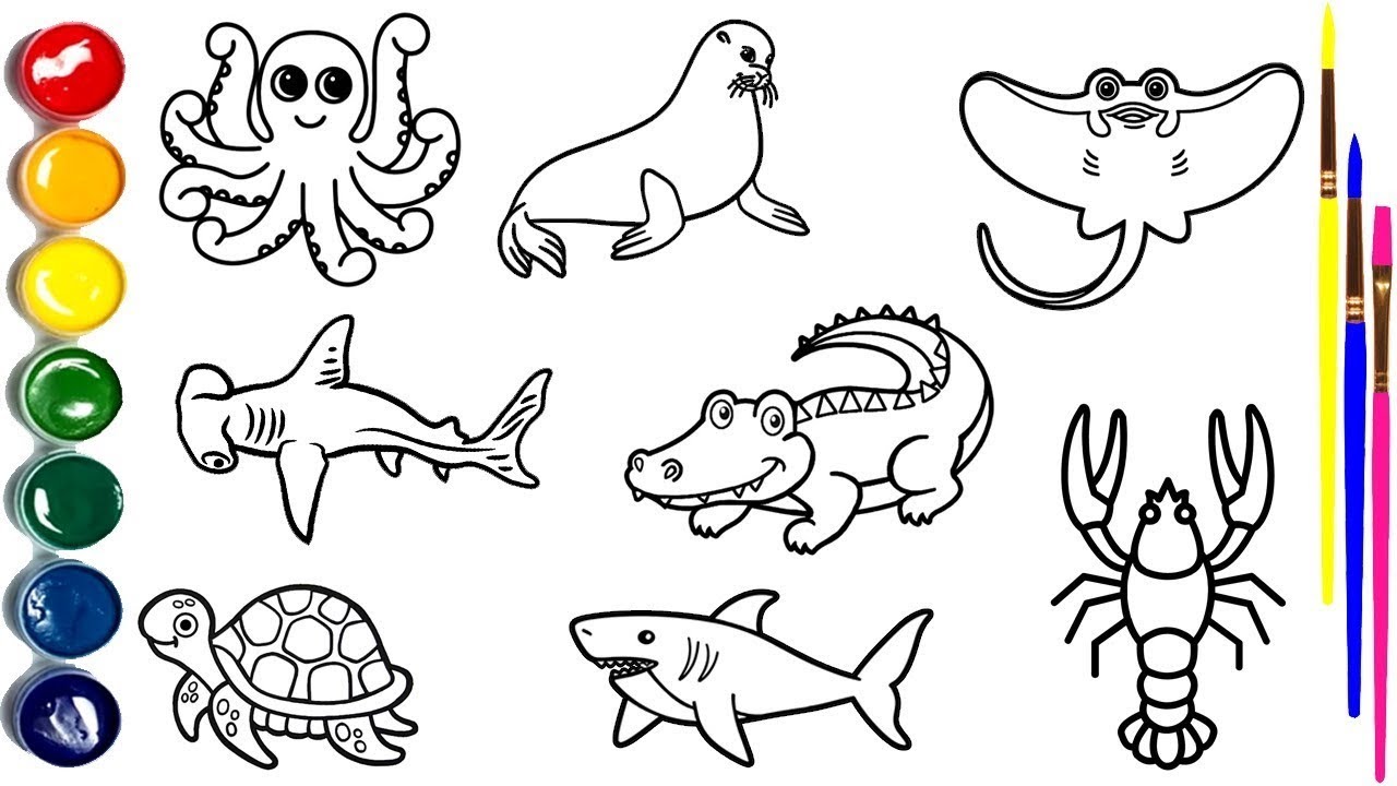 Water animals Drawing, Coloring, Painting for Kids and Toddlers | - YouTube