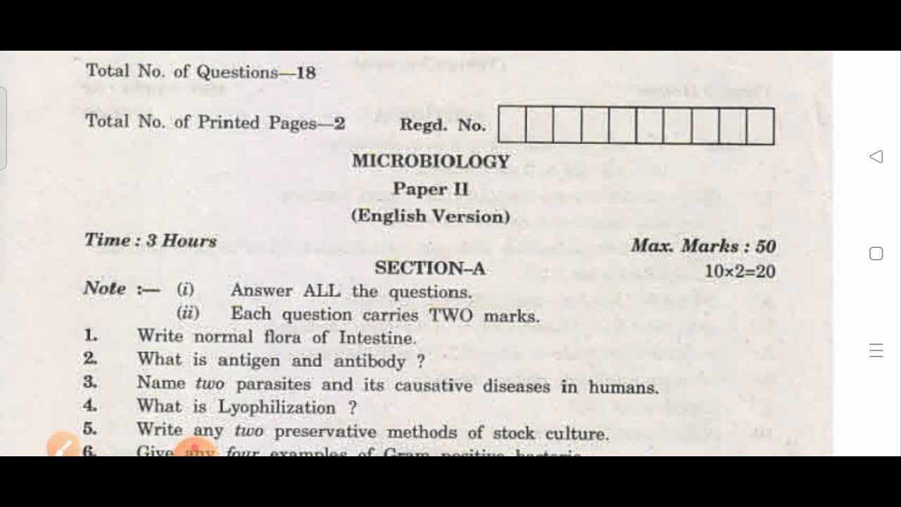 TS & Ap MLT 2nd years- 3 Model Question paper 2 in Microbiology - YouTube