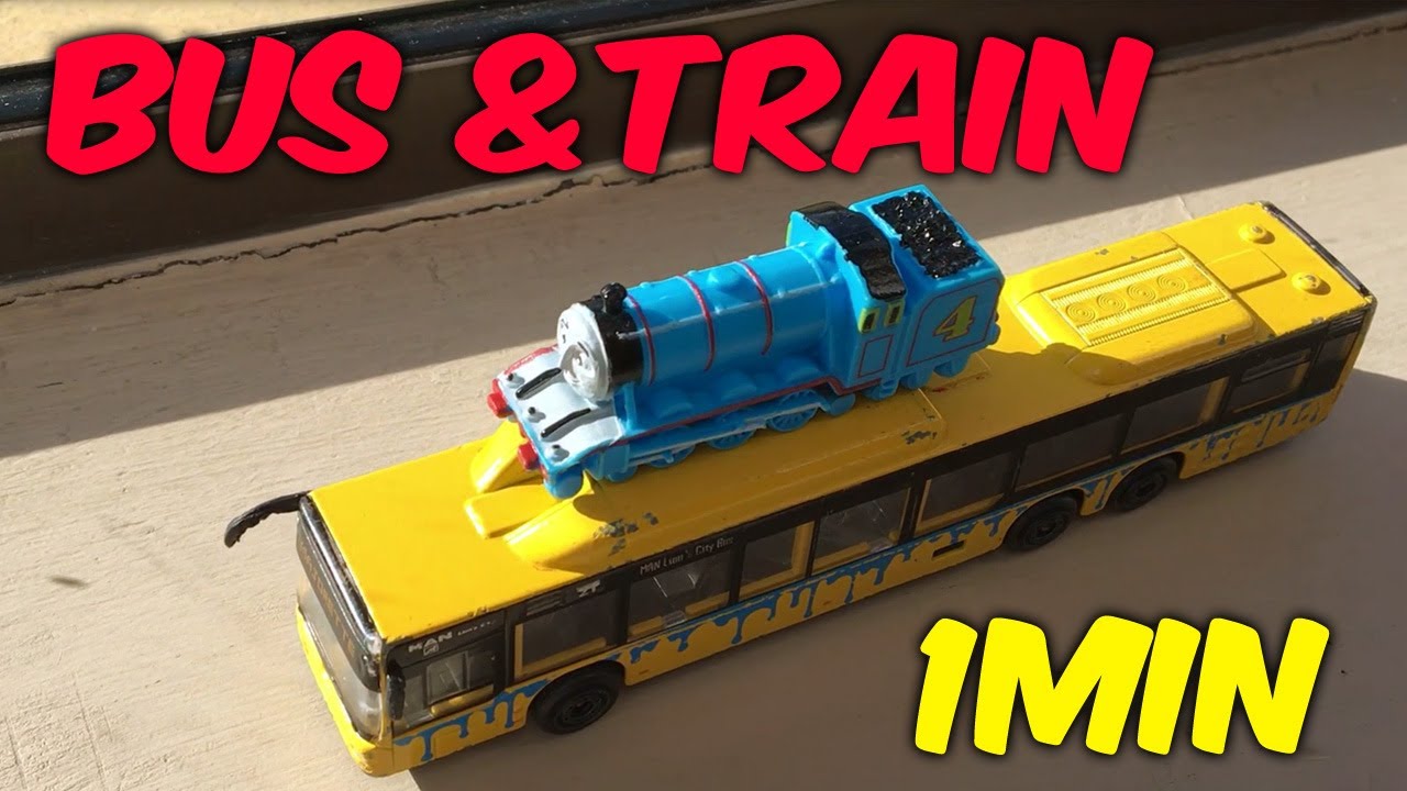 Toddler with his Yellow Bus & Blue Thomas Trains - YouTube