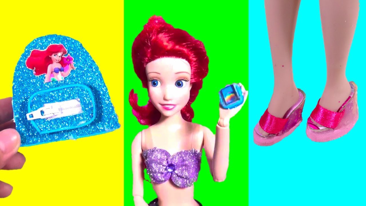 DIY Miniature Barbie Crafts and Hacks ~ Ariel backpack, Makeup, Shoes ...