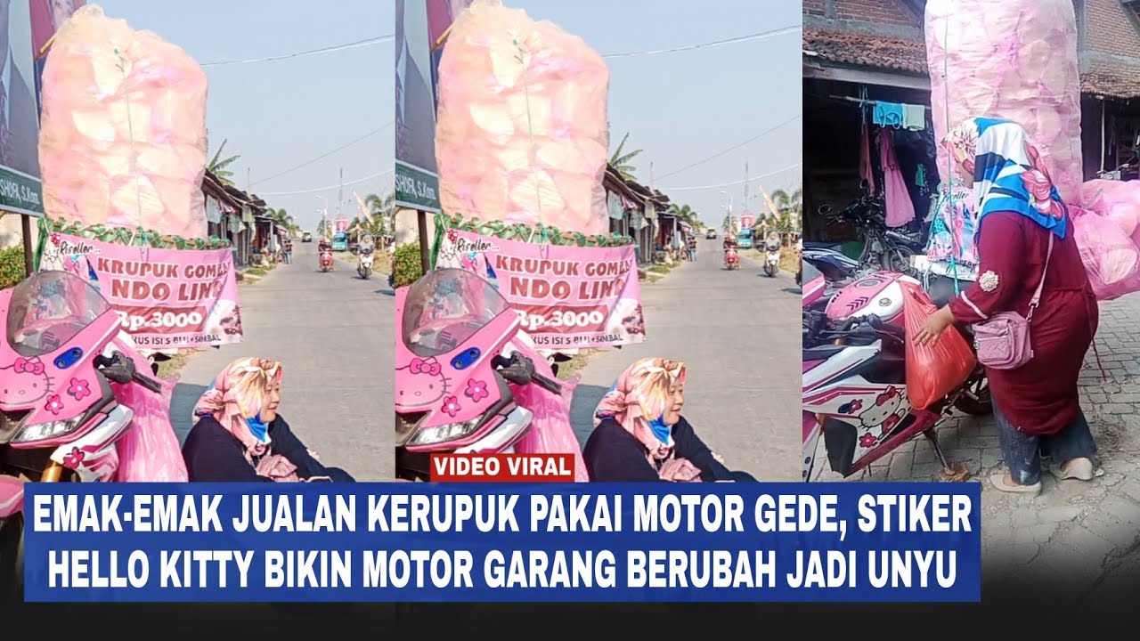 Viral Emak-emak Jualan Kerupuk Pakai Moge, Stiker Hello Kitty Bikin ...