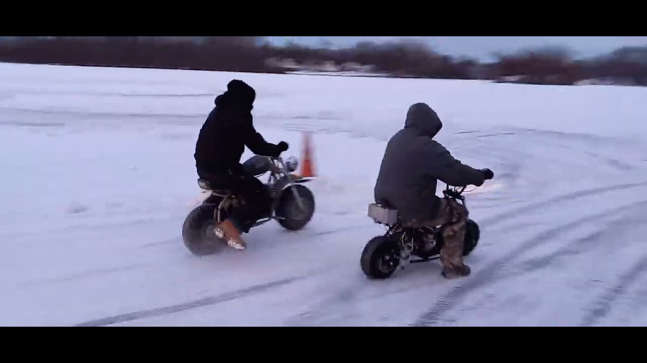Drag racing mini bike on ice - YouTube