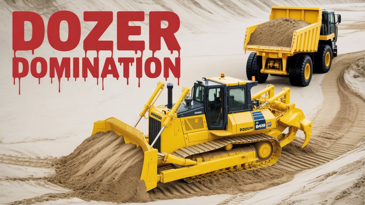 Strongly Komatsu Dozer D41p in sand Pushing Land Dump Truck 5tand - YouTube