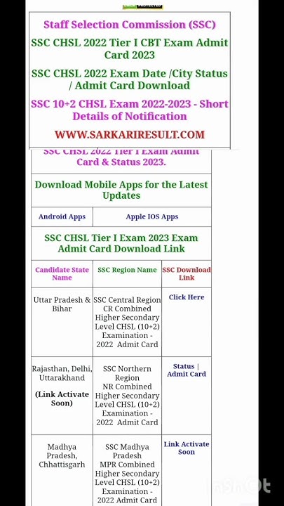 SSC 10+2 CHSL 2022 Tier I Admit Card - YouTube