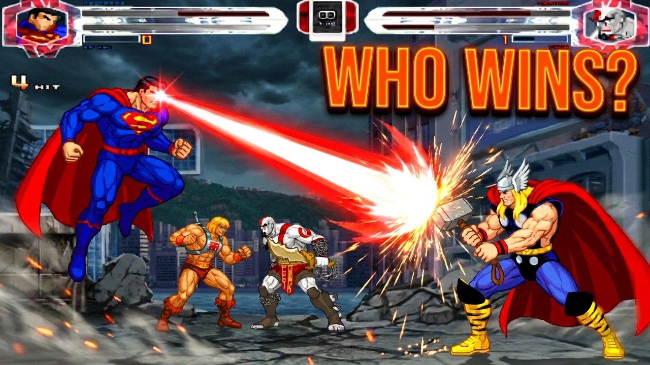 Superman and He-man vs. Thor and Kratos (Mugen) - YouTube