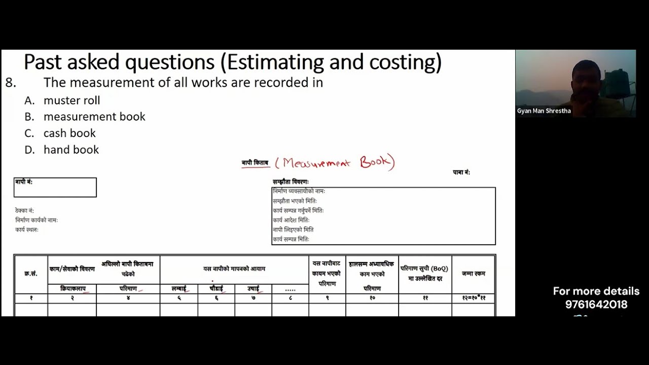 ASTT Sub Eng Lok Sewa Estimating & Costing Prep Class 📍Macchapokhari ...