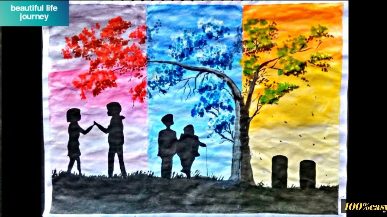 How to draw three season scenery drawing with watercolor for beginners ...