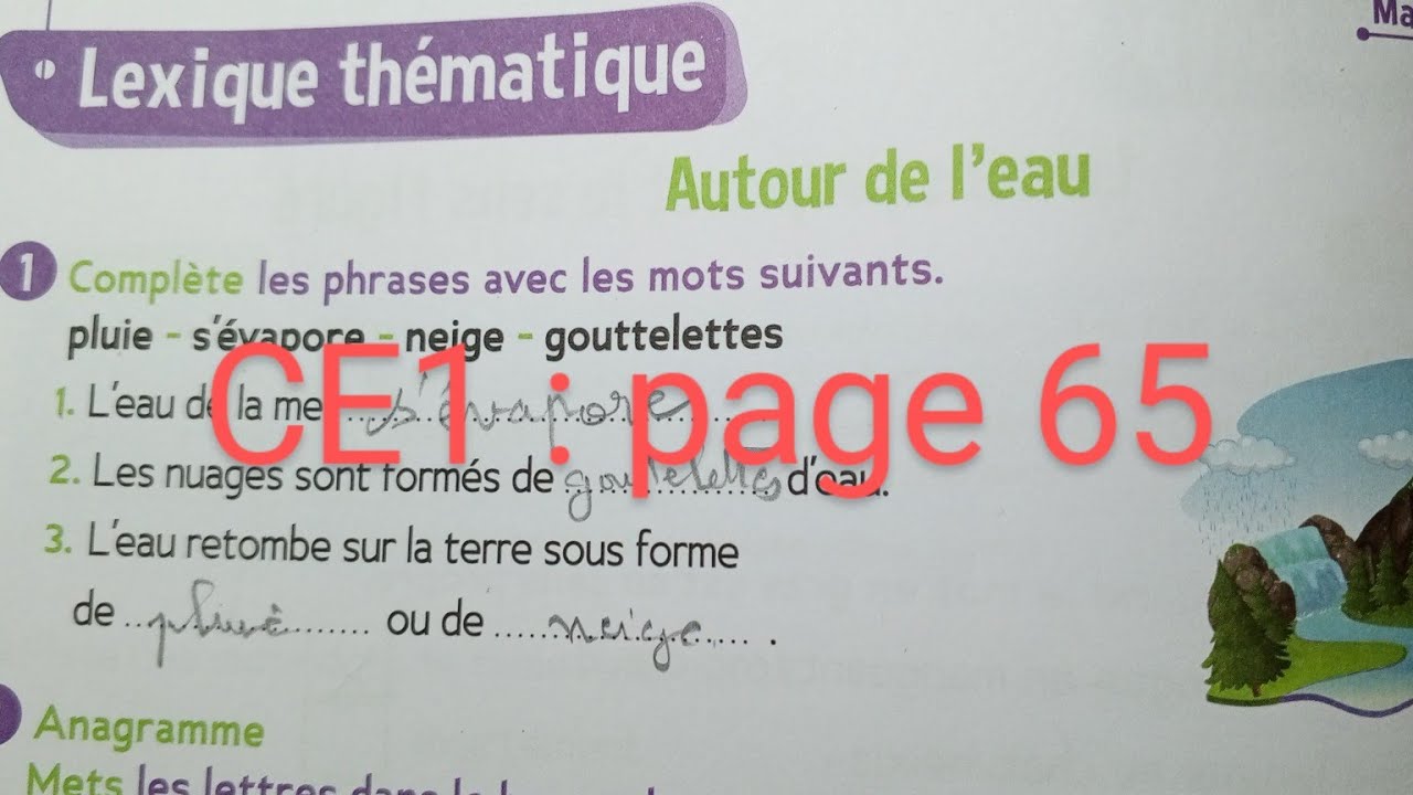 CE1 : Lexique thématique Autour de l' eau page 65 cahier d' activités ...