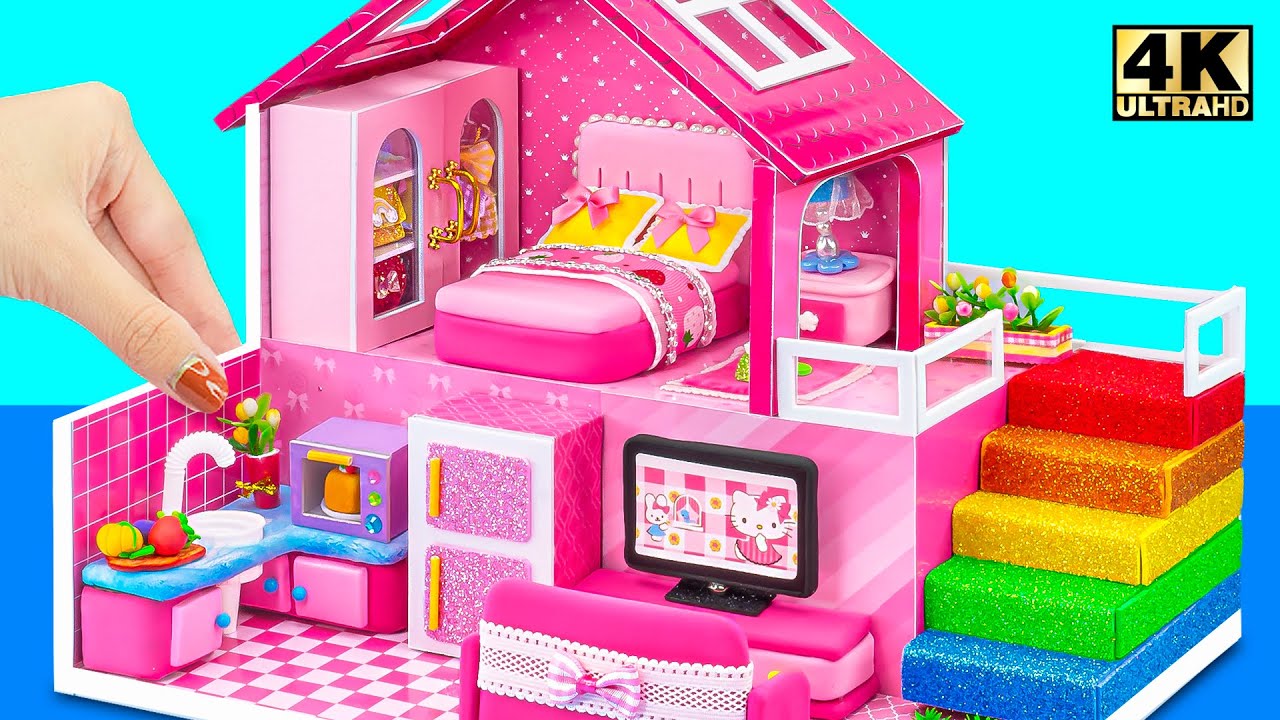 Build Simple 2 Story Pink Miniature House with Rainbow Stairs use ...