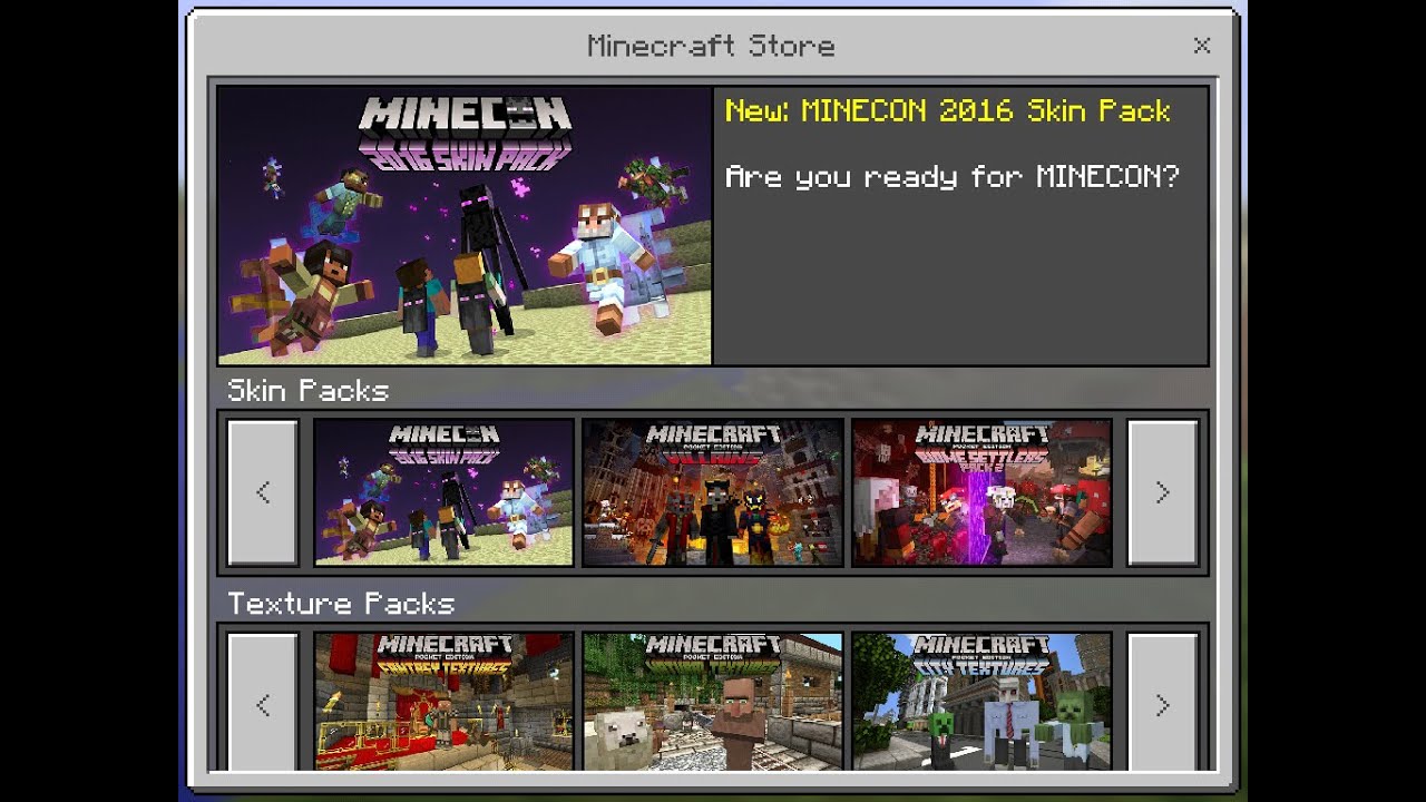How to get a Minecraft P.E. Minecon Skin Pack Free! - YouTube