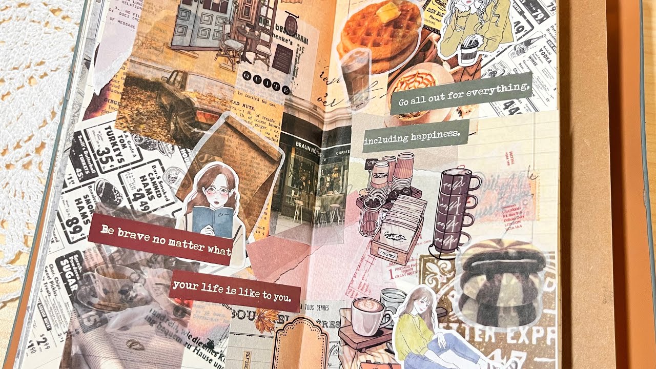 ASMR/カフェ風コラージュJournal,Relaxing sound,Decorate idea,Collage,Scrap ...