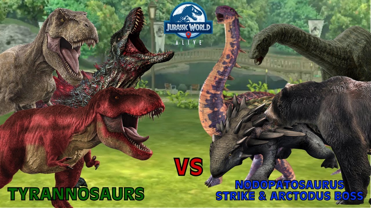 Tyrannosaurs vs Nodopatosaurus Strike & Arctodus Boss - Jurassic World ...