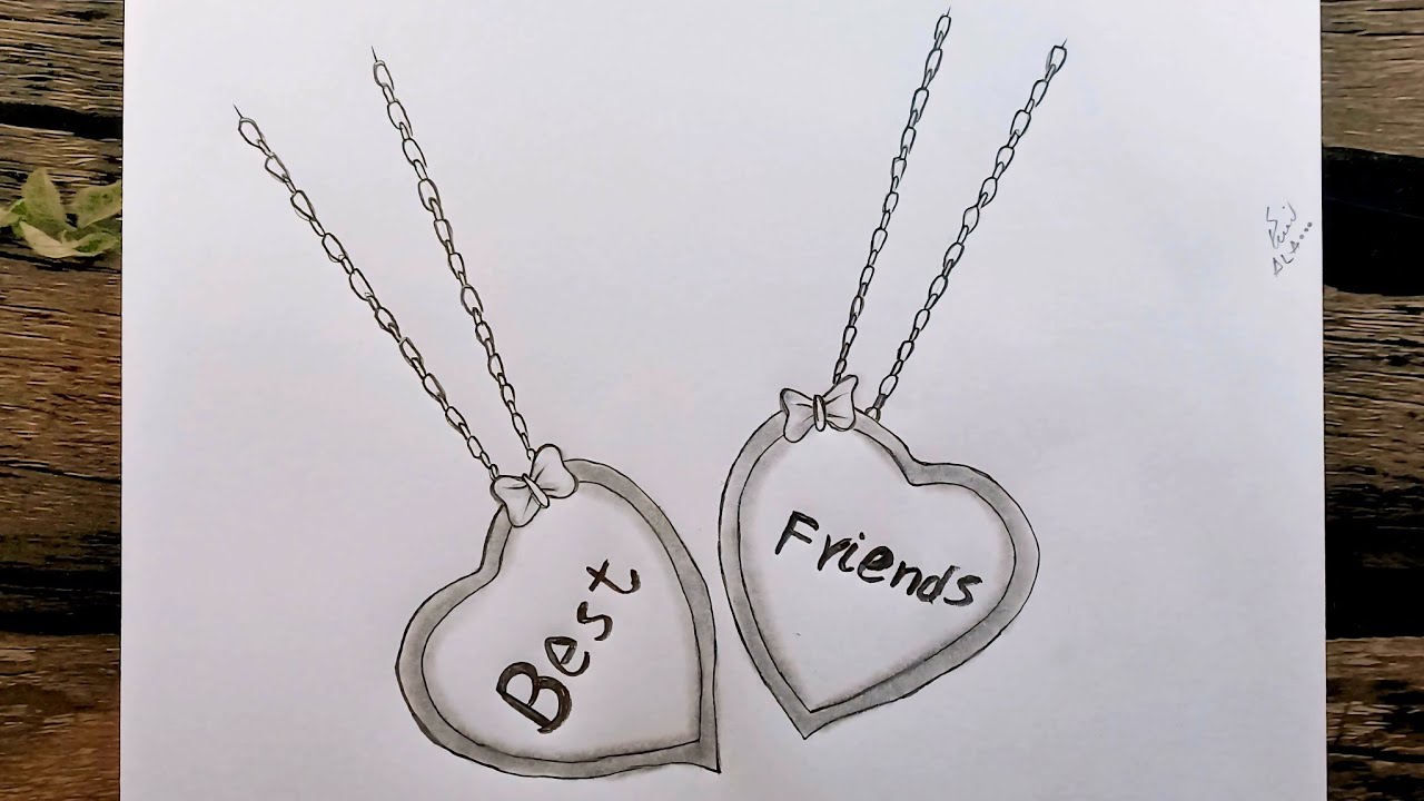 Best friends drawing, Best friends locket Drawing/ Bff drawing ...