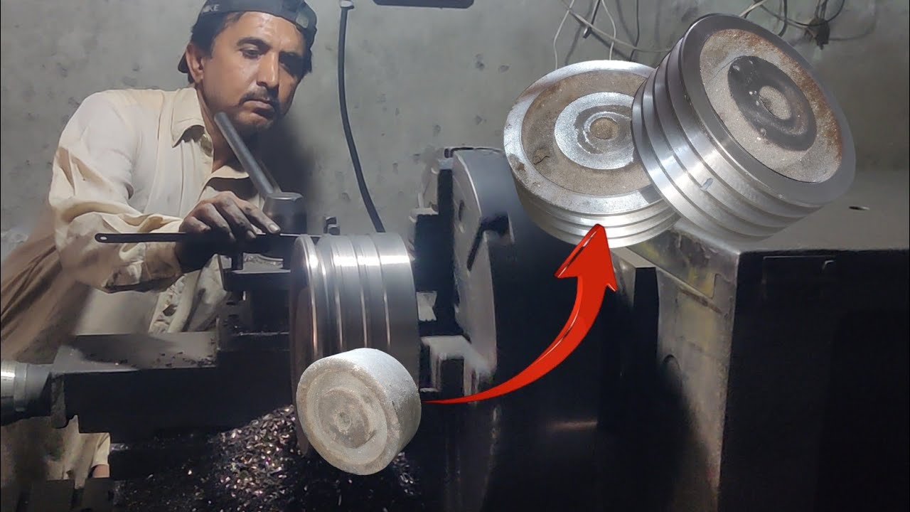 How to make a pulley on a lathe || Casting an aluminum pulley || Lathe ...