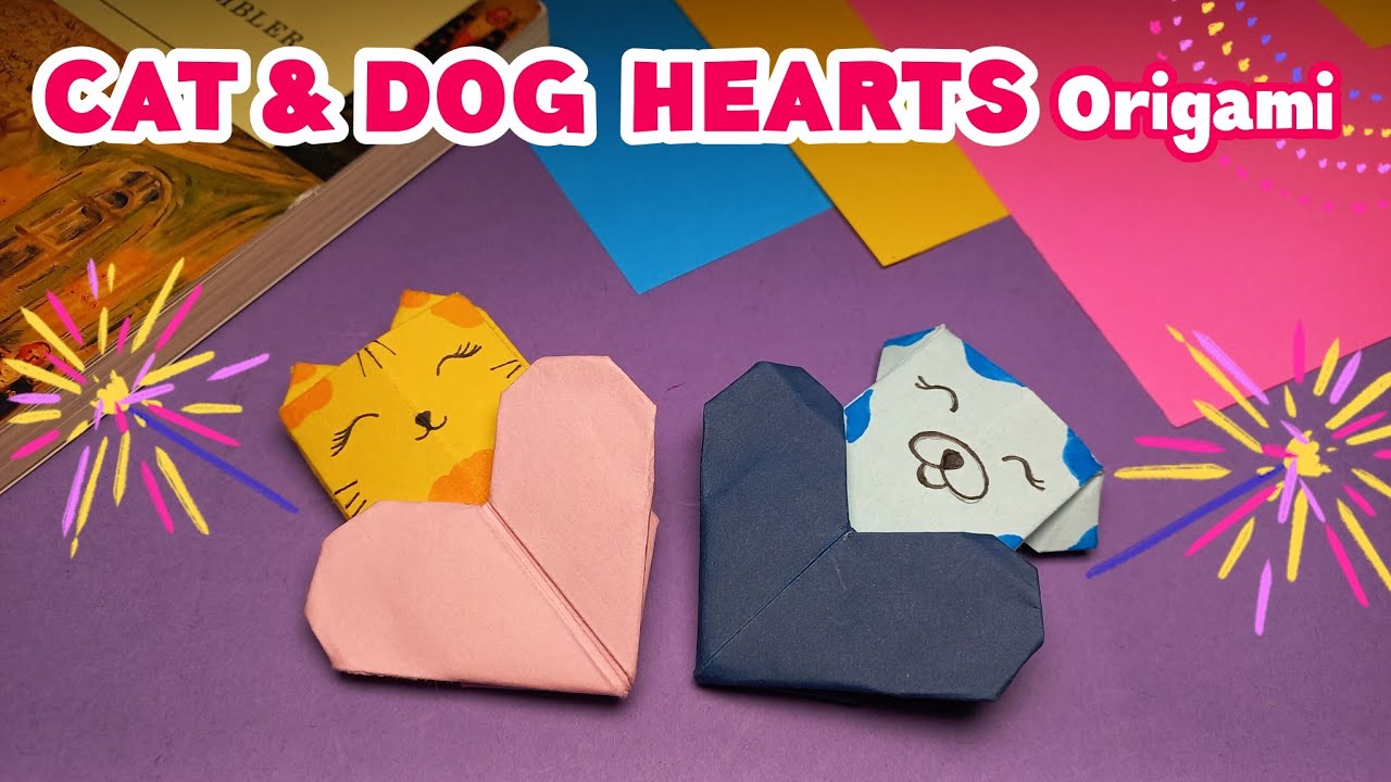 ORIGAMI CAT AND DOG HEART| cute origami tutorial - YouTube