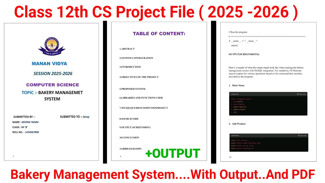 Bakery Management System | Class 12 Computer Science Project File (With ...