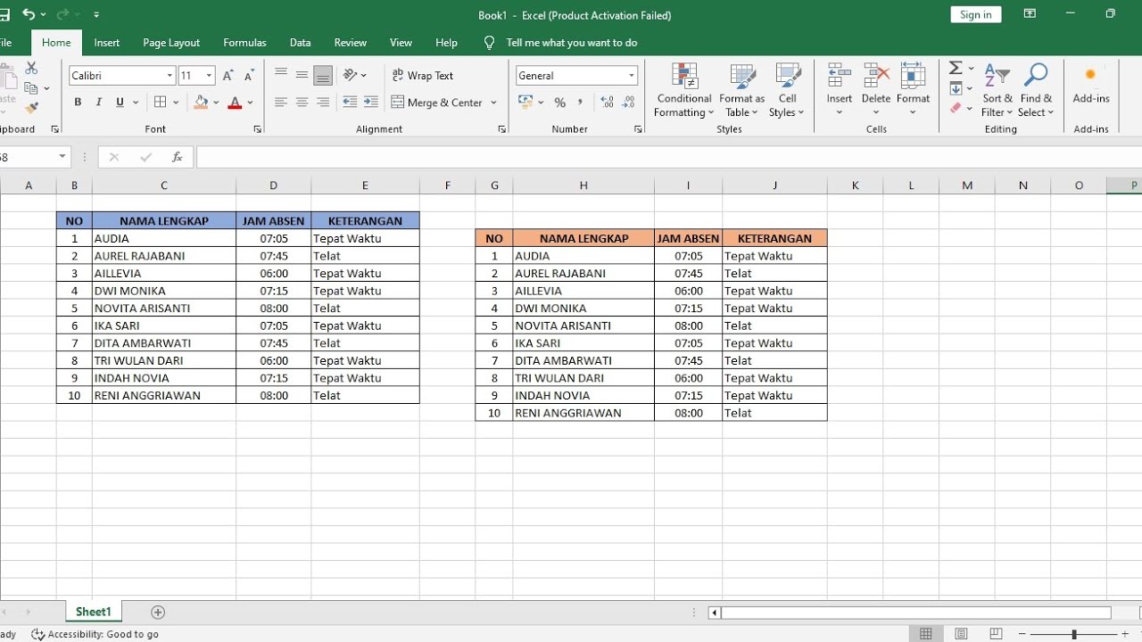 excel rumus absen menentukan tepat waktu dan tidak - YouTube