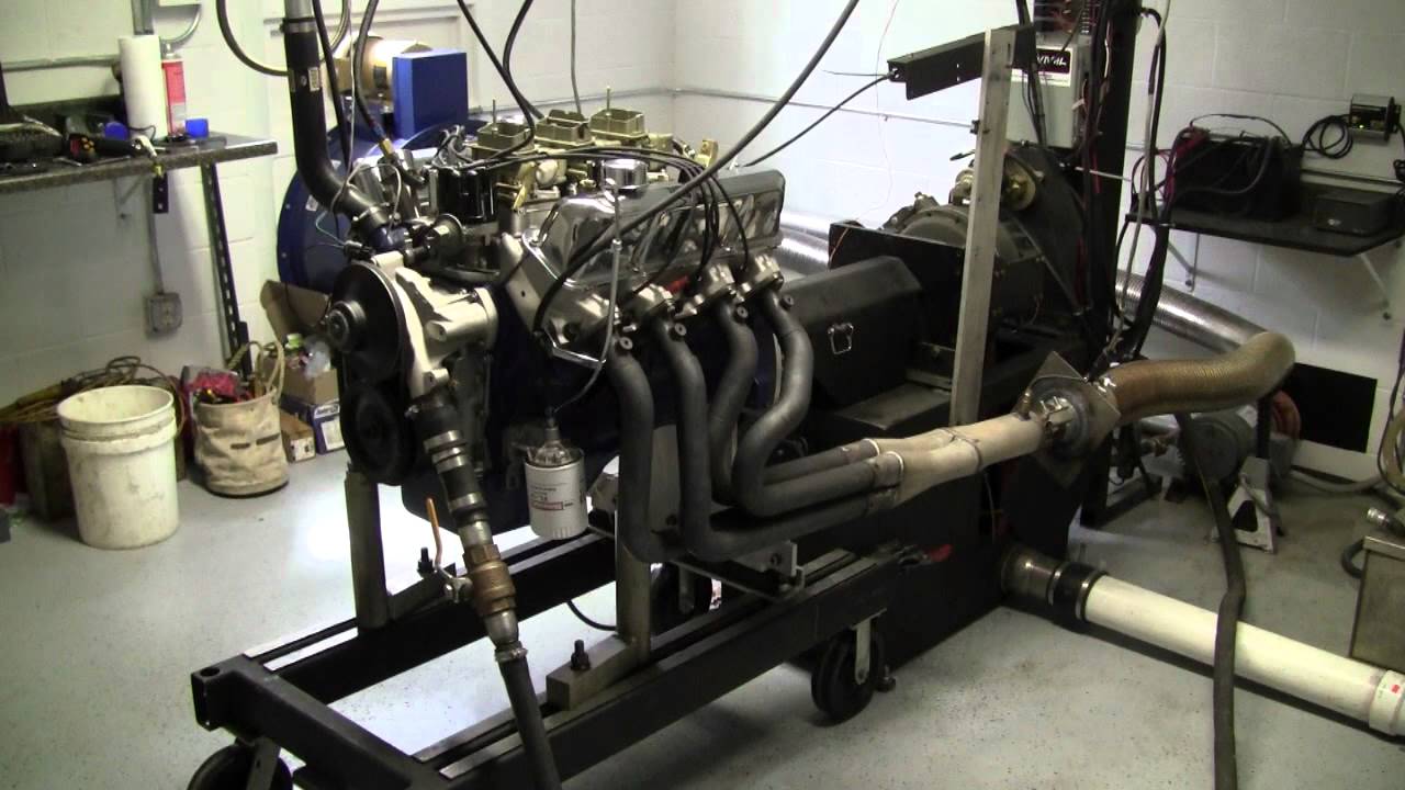 Ford 390 FE stroked to 445 with tripower on dyno - YouTube