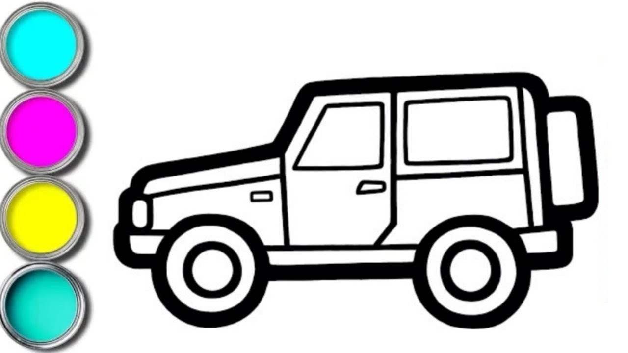 Jeep drawing ,coloring and painting for kids and toddlers | How to draw ...