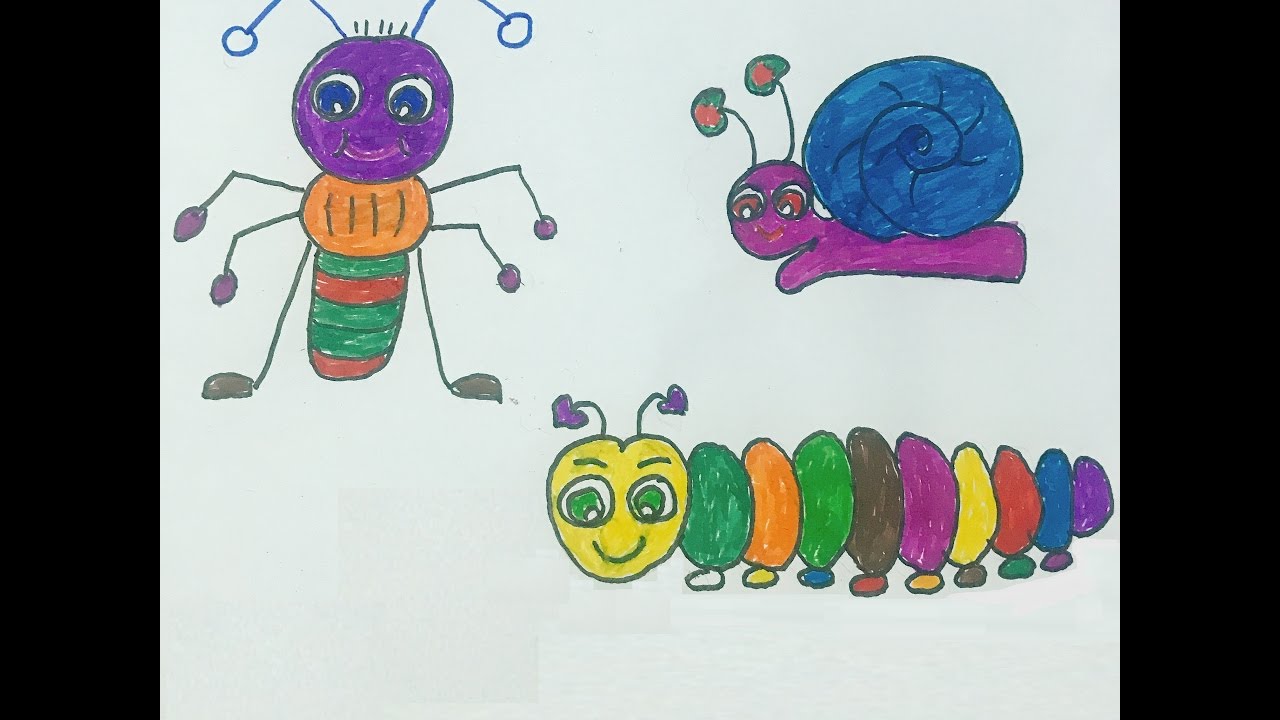 Drawing Ant, Snail, Worm for Kids - Learn Coloring Animals - Educatinal ...