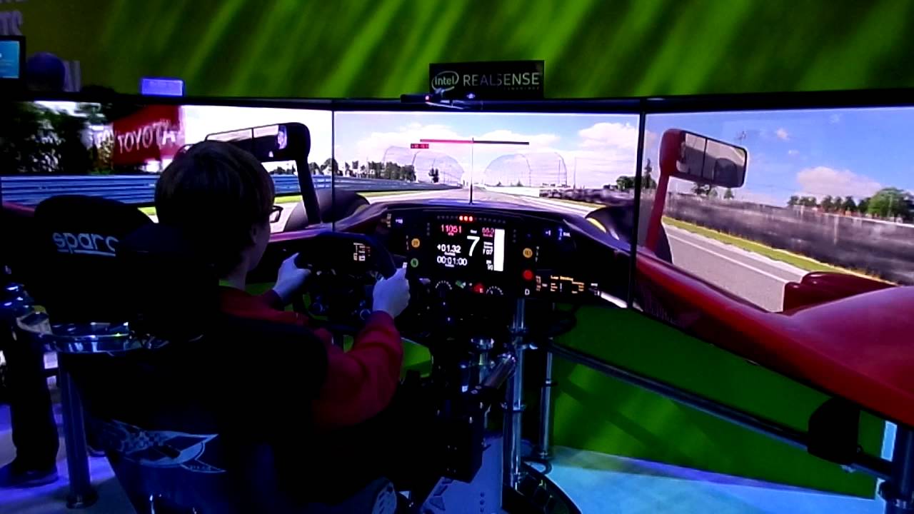 Cool racing car simulator 3 screens and seat movement - YouTube