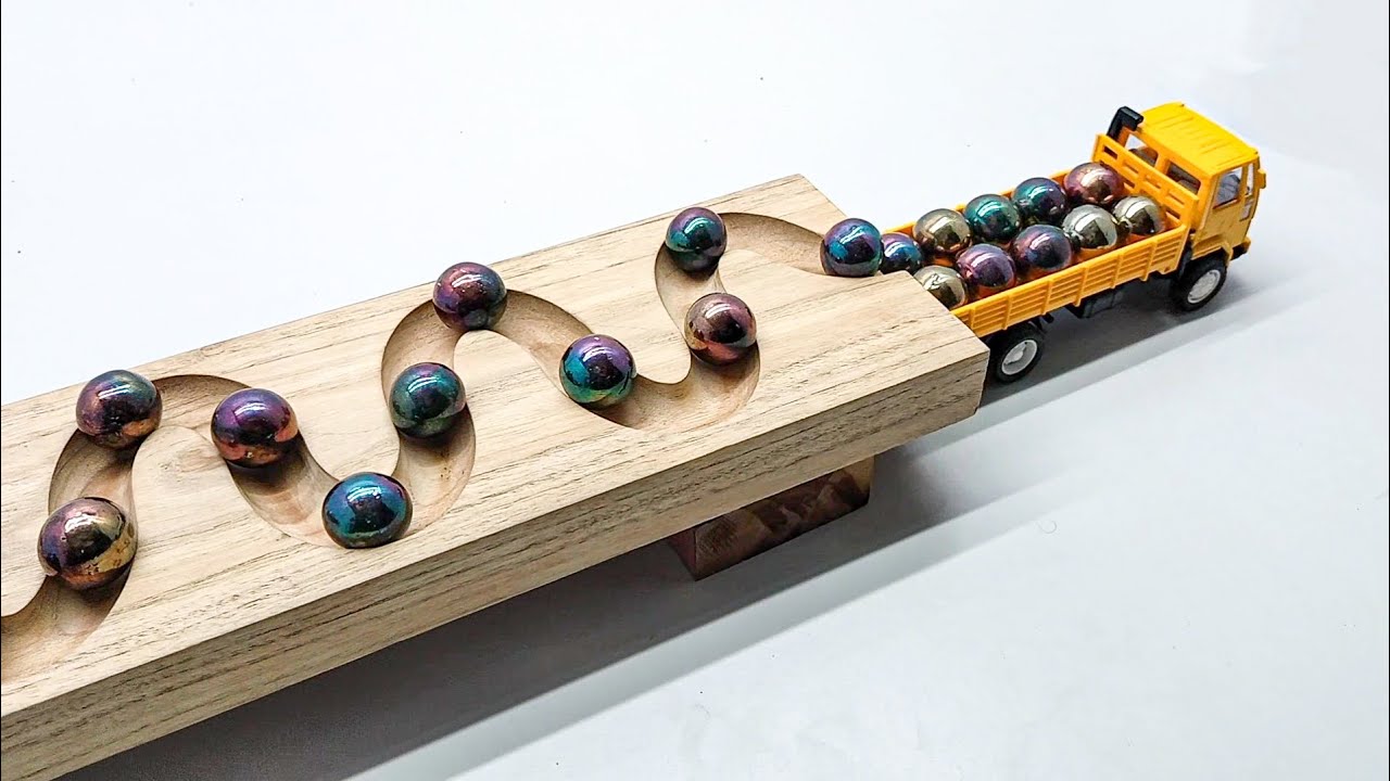 Marble Run Race | Marbles Load In Dump Truck | Snake Type Wooden Marble ...