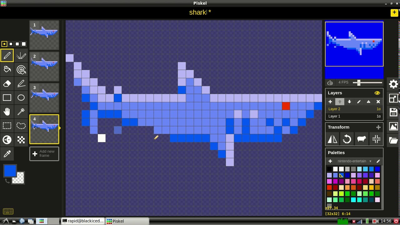 Animating Swimming Shark in Piskel - YouTube