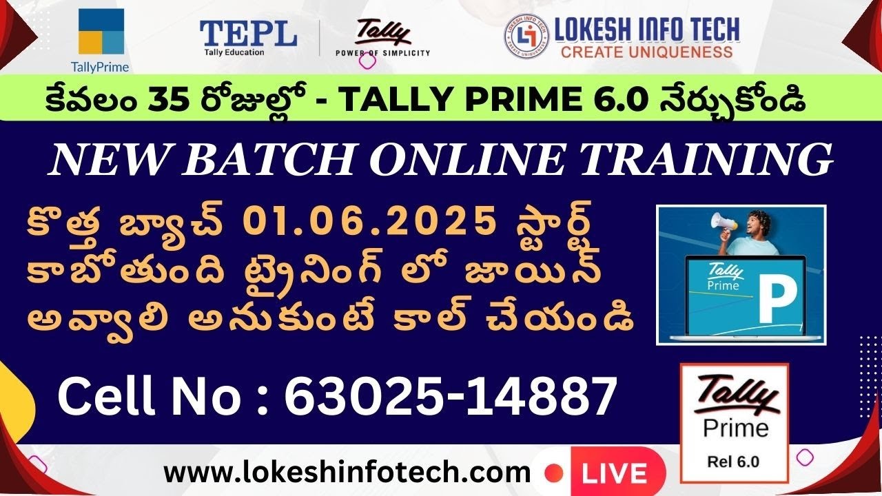 Tally Prime 6.0 + Advanced Excel Online New Batch starts on 01.JUNE.25 ...