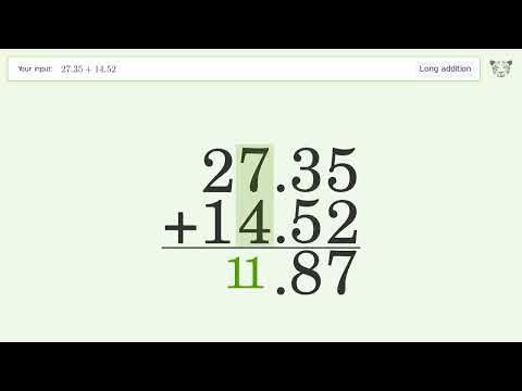Long Addition Problem 27.35+14.52: Step-by-Step Video Solution | Tiger Algebra - YouTube