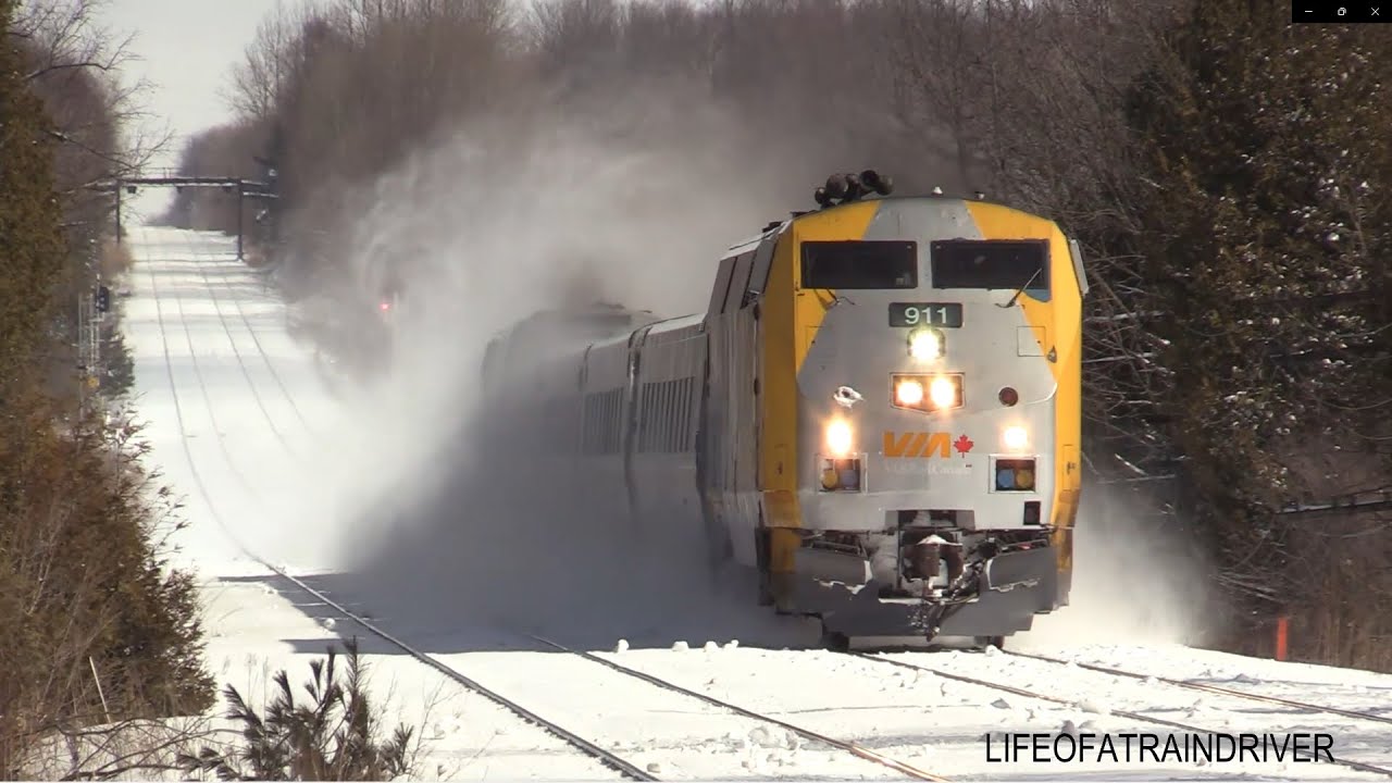 Winter Railroad Action! High Speed Trains in Snow + CN CP VIA + Foreign ...
