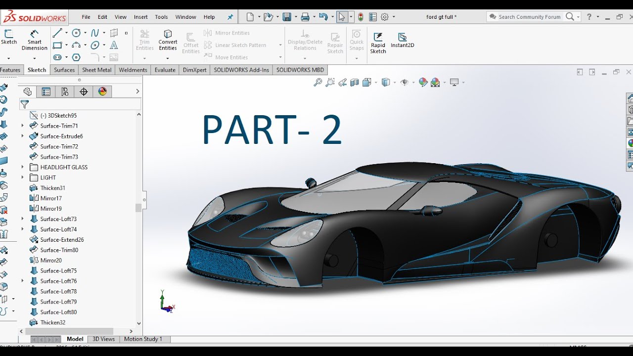Solidworks tutorial : How to design ford using solidworks surface - YouTube