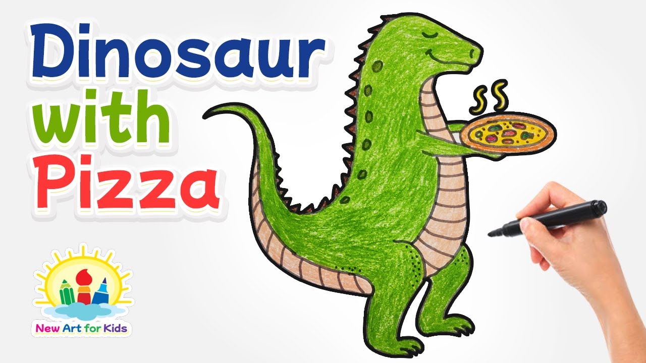 How To Draw Dinosaur | Dinosaur with Pizza | Color Dinosaur | Dinosaur ...
